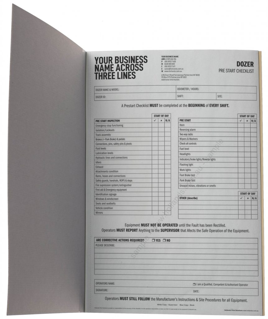Dozer Daily Log Books – Hollands Print