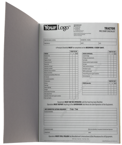 Tractor Pre Start Checklist Books – Hollands Print