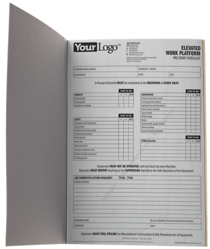 Elevated Work Platform Pre Start Checklist Books – Hollands Print